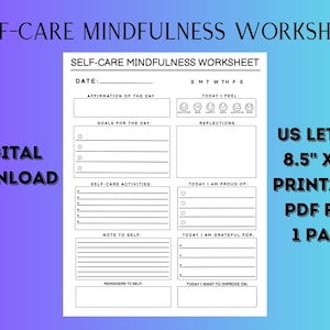 Self-care Mindfulness Worksheet, Mental Wellness, Positive Life Balance ...