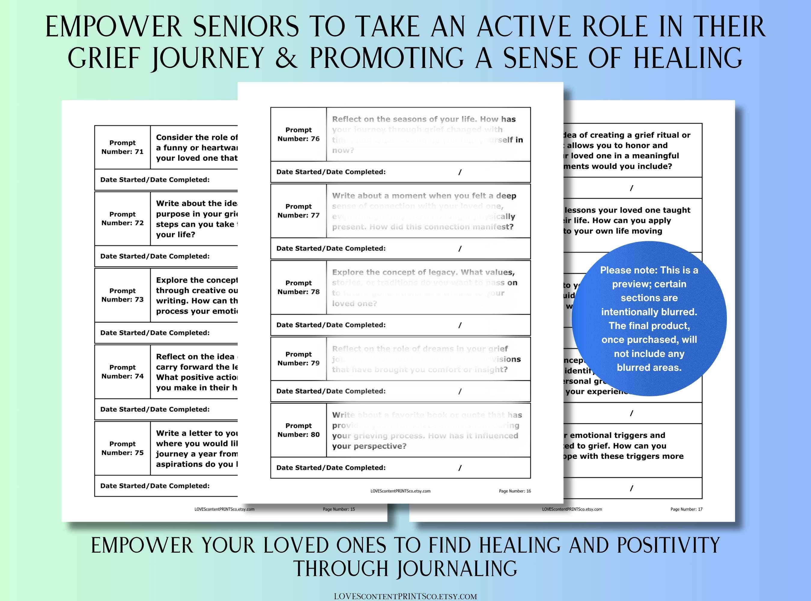 Grief Journal Prompts for Seniors, Emotional Support (printable PDF) - Etsy