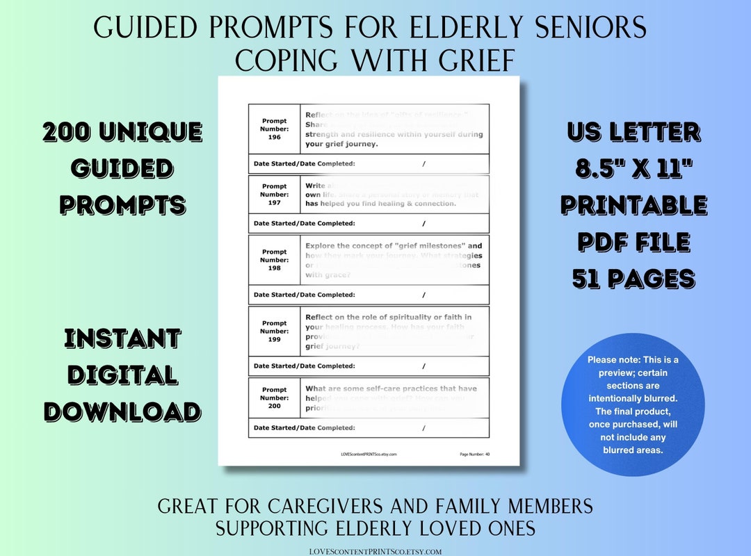 Grief Journal Prompts for Seniors, Emotional Support (printable PDF) - Etsy