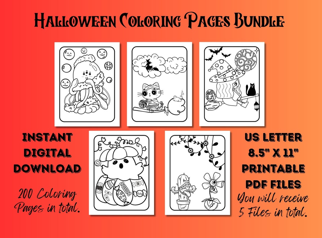 Halloween Coloring Pages Bundle, Fun Printable Designs (digital ...