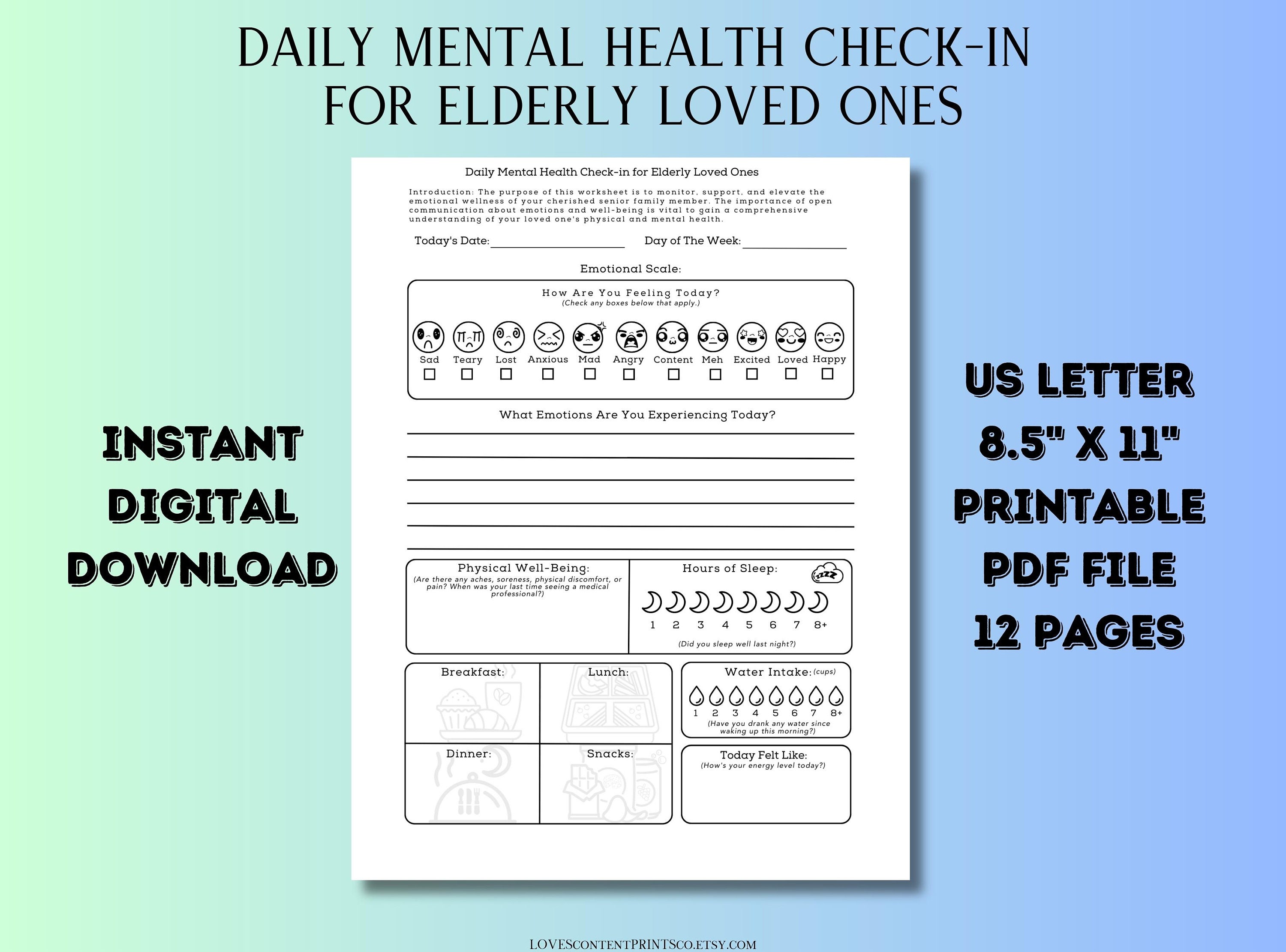 Daily Mental Health Check in for Elderly Loved Ones, Printable ...