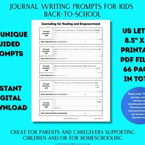 Kids' Journal Writing Prompts, Back to School, Emotional Awareness (PDF ...