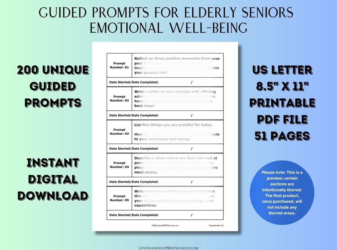 Guided Prompts for Elderly Seniors Emotional Well Being, Printable ...