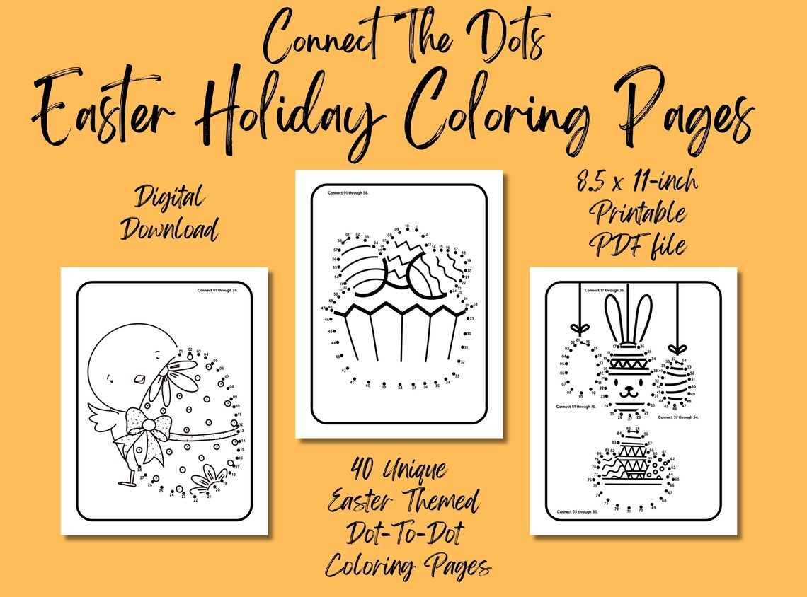 Easter Dot-to-dot Coloring Pages, Kids Activity (printable PDF) - Etsy