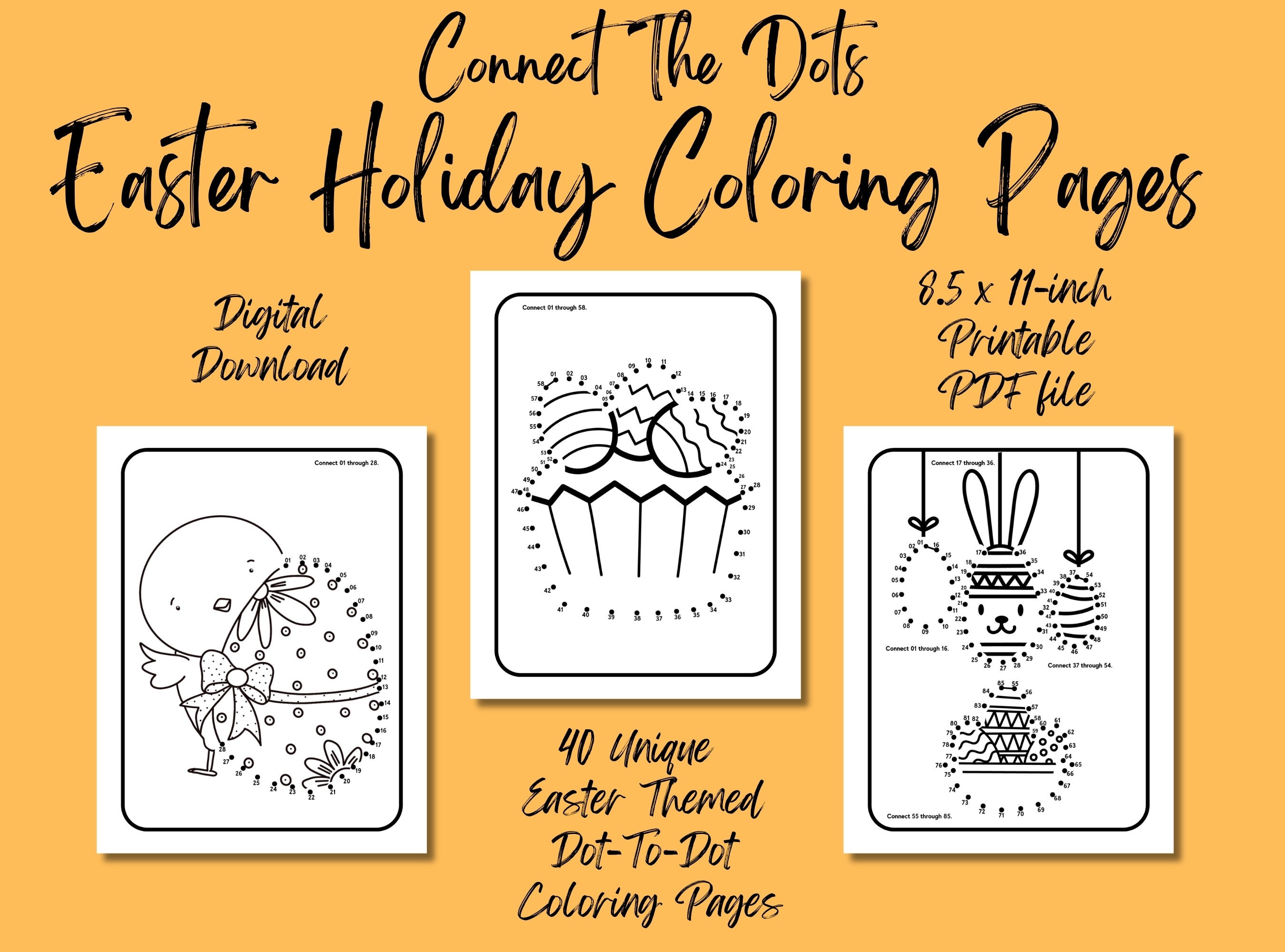 Easter Dot-to-dot Coloring Pages, Kids Activity (printable PDF) - Etsy
