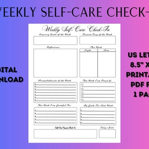 Weekly Self Care Check in Form, Mental Wellness Mindfulness Therapy ...