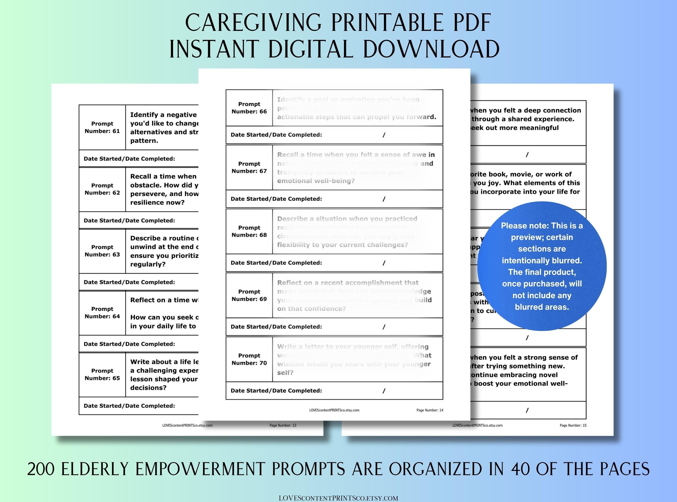 Guided Prompts for Elderly Seniors Emotional Well Being, Printable ...