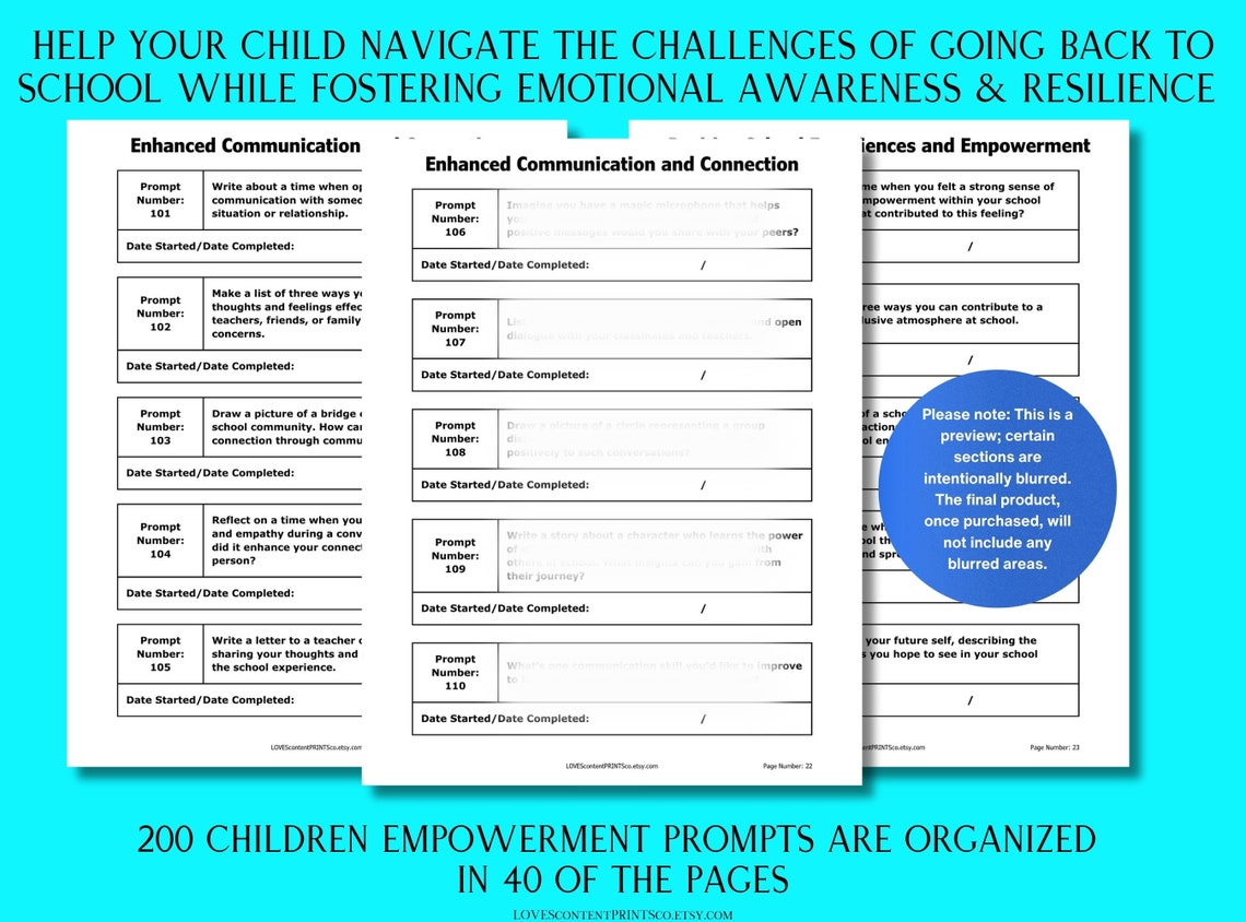 Kids' Journal Writing Prompts, Back to School, Emotional Awareness (PDF ...