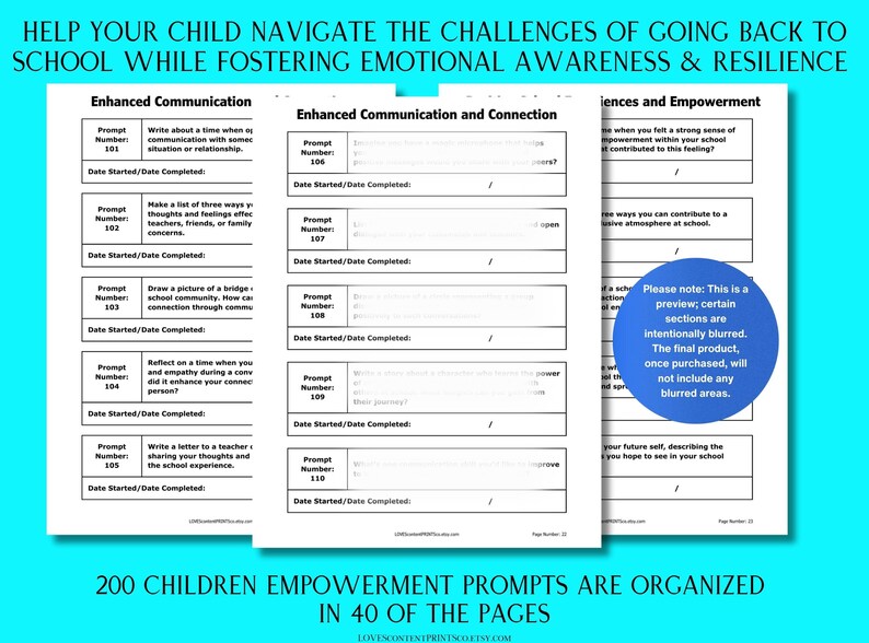 Journal Writing Prompts for Kids Back to School, Printable Emotional ...