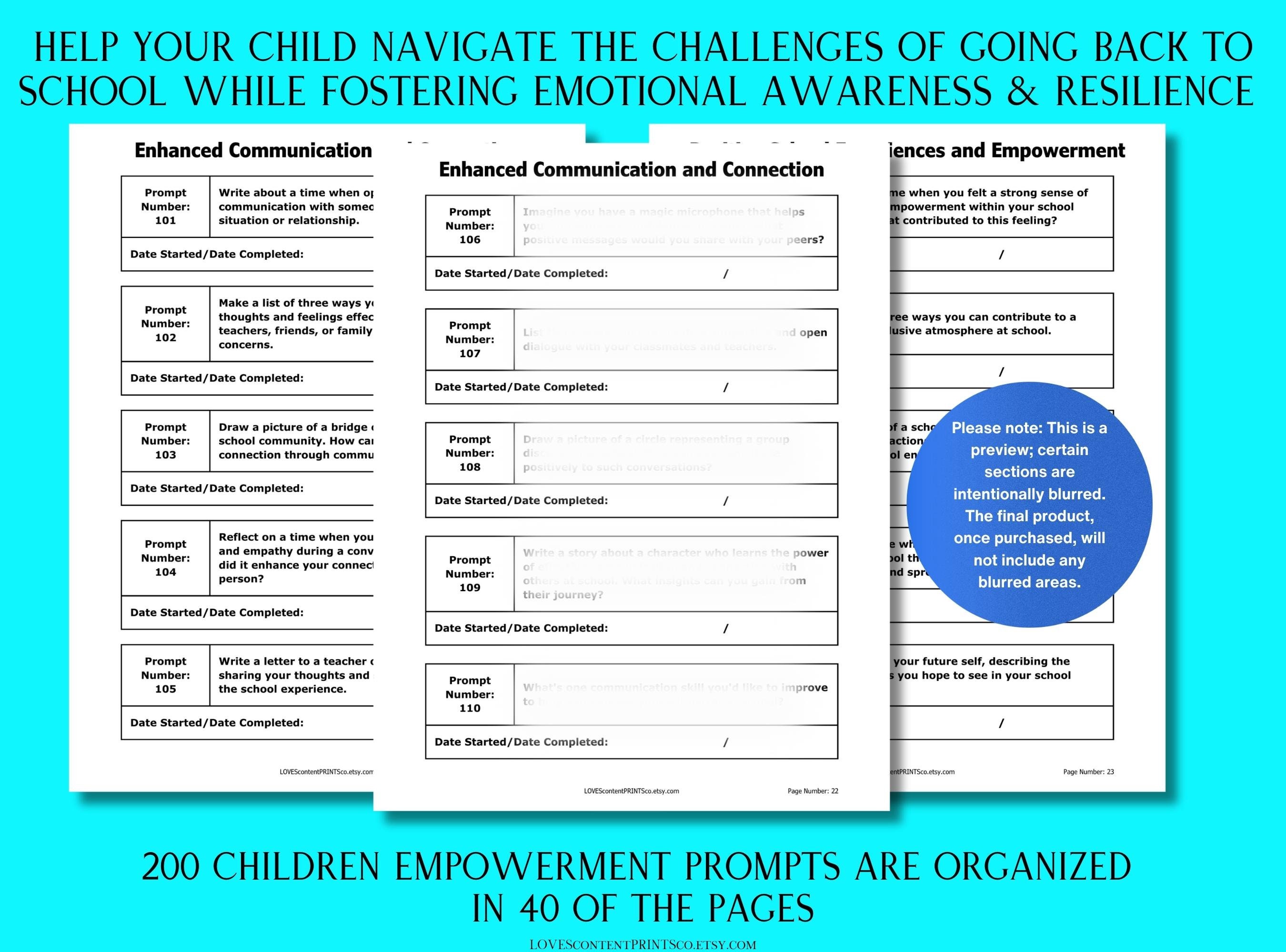 Journal Writing Prompts for Kids Back to School, Printable Emotional ...