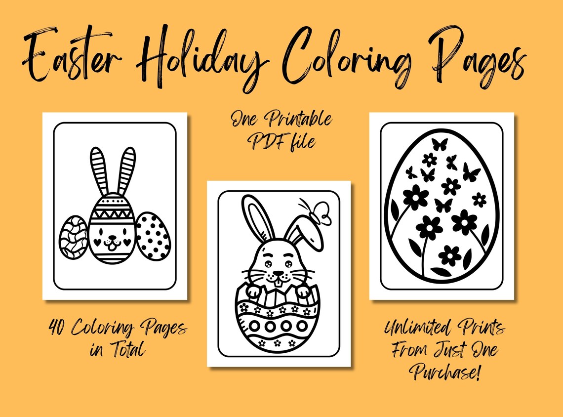 Easter Egg Hunt Coloring Pages, Print at Home, Kids Easter Holiday Colouring Sheets, 40 Pages ...