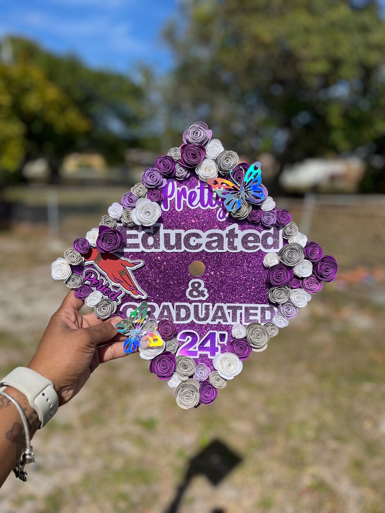 Pretty, Educated & Graduated” Graduation Cap Topper - Etsy