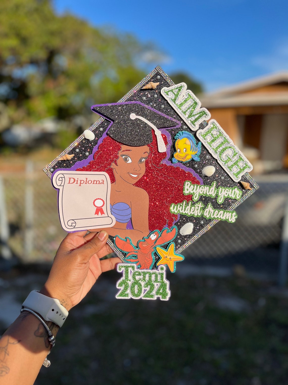 Black Little Mermaid Graduation Cap Topper - Etsy
