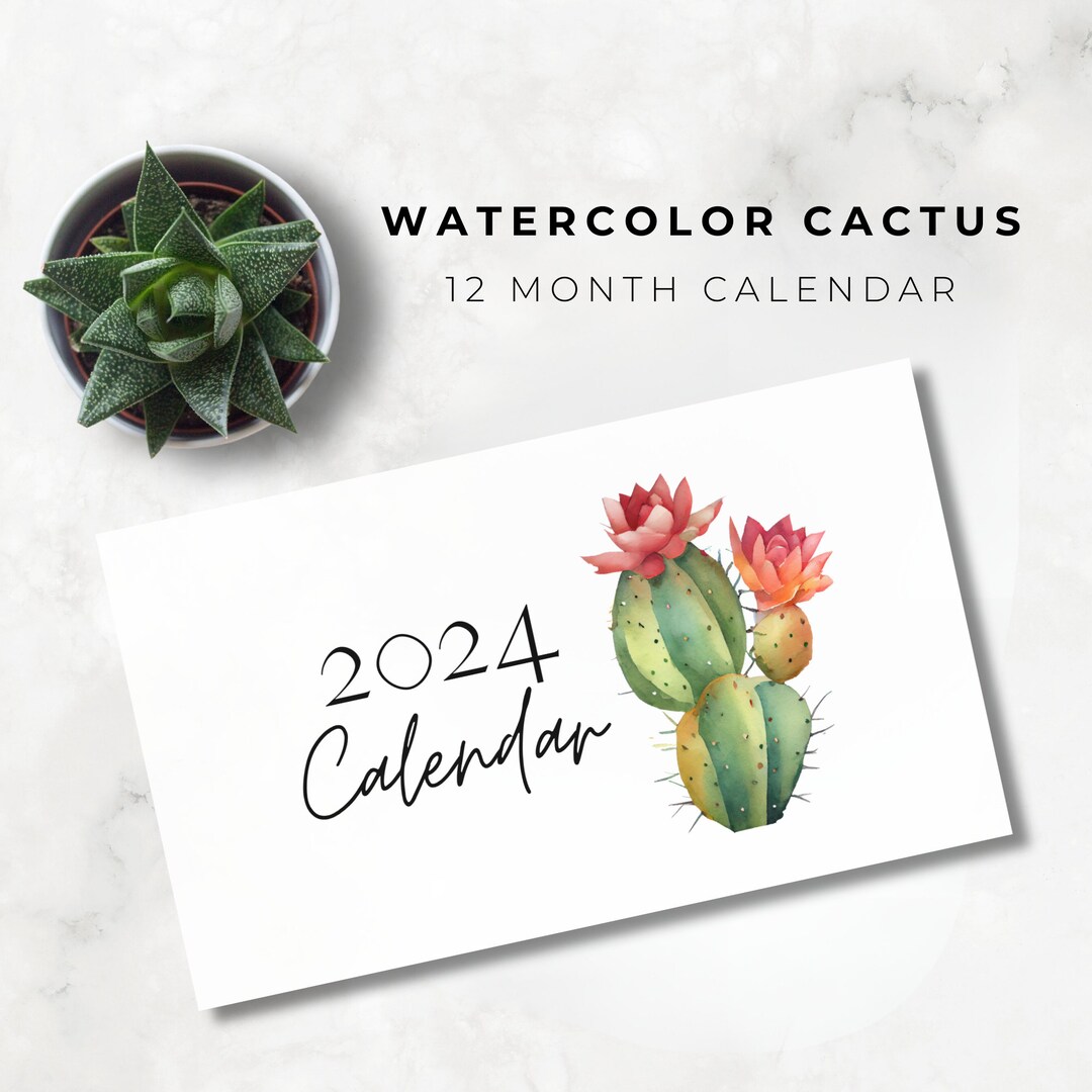 Watercolor Cactus 12 Month Desktop 2024 Calendar-new Homeowner - Etsy