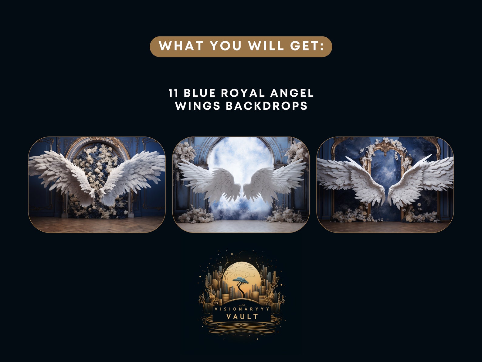 11 Blue Royal Angel Wings Digital Backdrops, Pregnancy Reveal Boy Gift ...