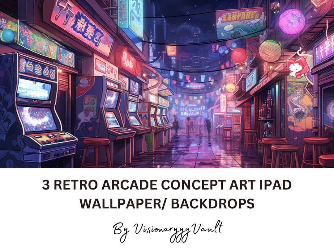 3 Retro Arcade Vibrant Concept Art Backdrop iPad Wallpaper, Background ...