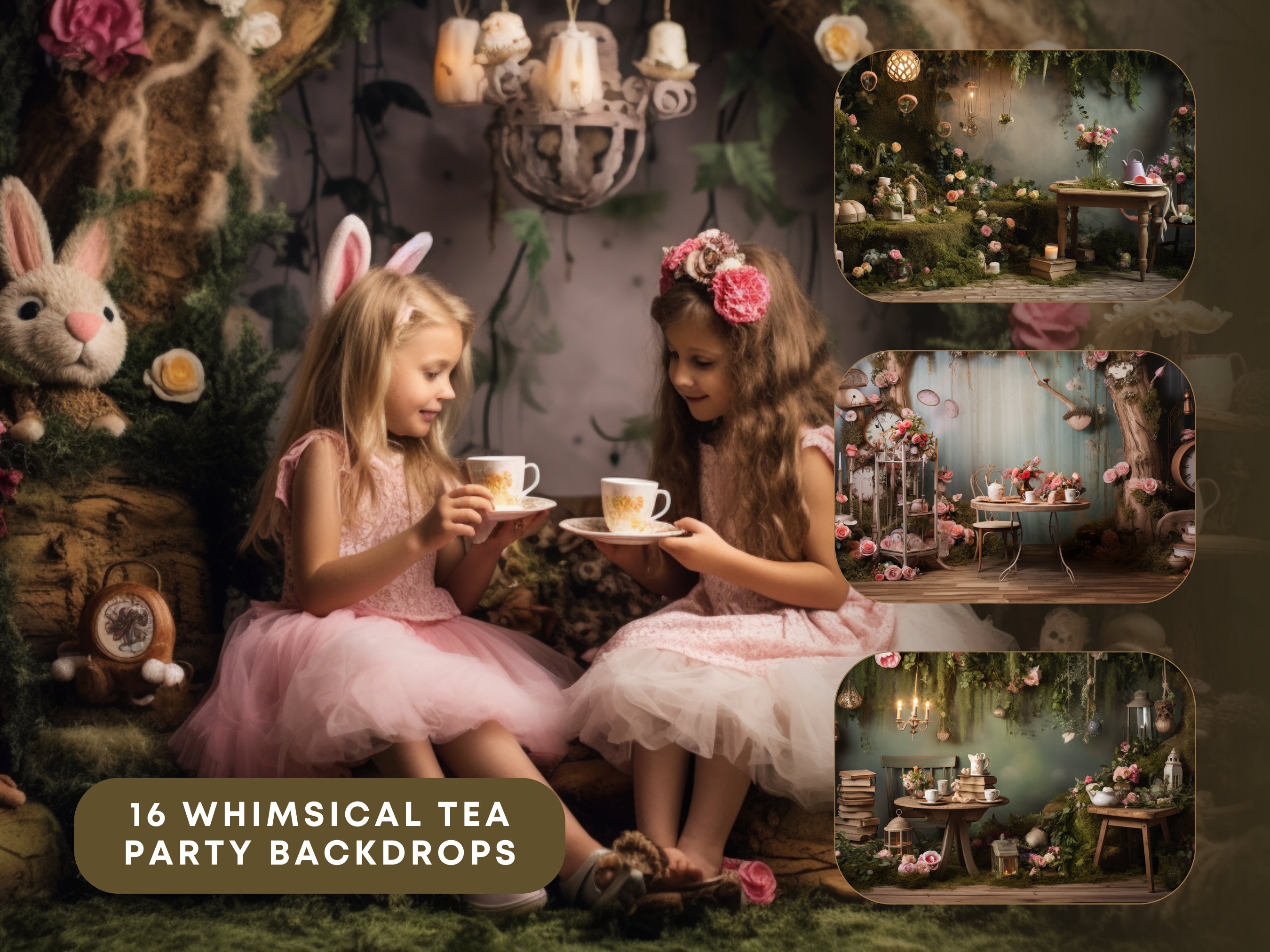 16 Whimsical Woodland Tea Party Digital Backdrops, Tea Party Birthday ...