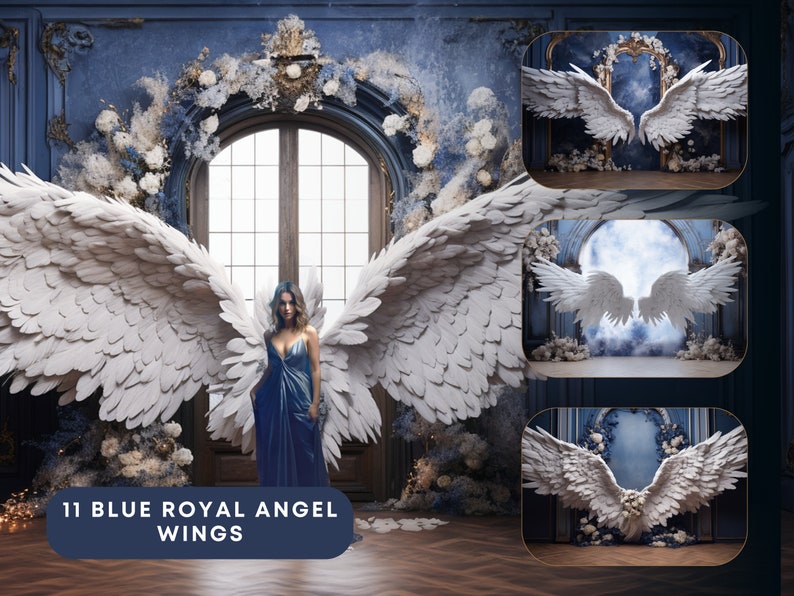 11 Blue Royal Angel Wings Digital Backdrops, Pregnancy Reveal Boy Gift ...