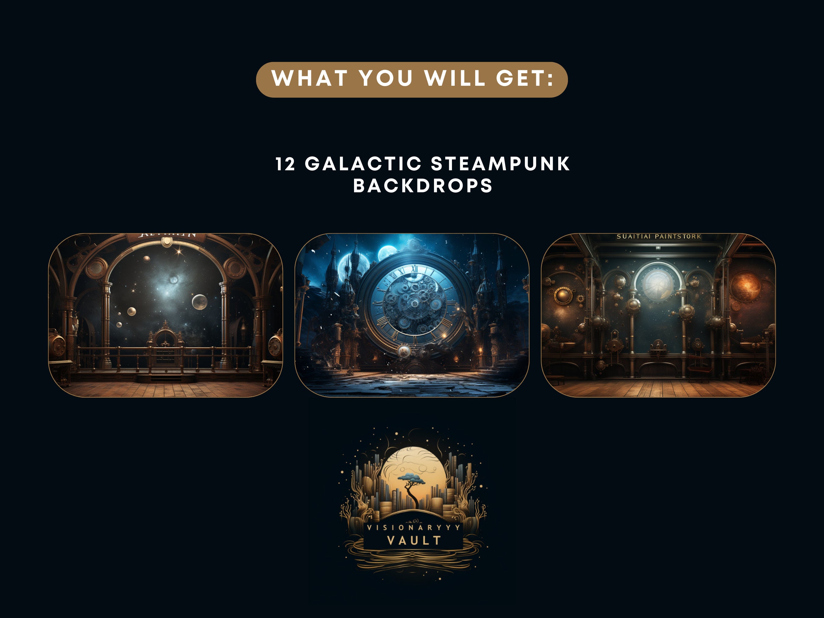 12 Galactic Steampunk Digital Backdrops, Sci-fi Steampunk Space ...