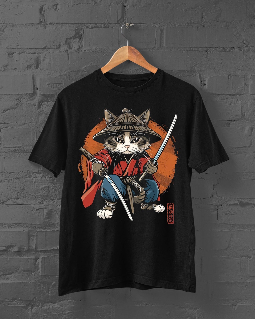 Samurai Cat T-shirt | Japanese Cat Tshirt | Cat With Kimono Shirt ...