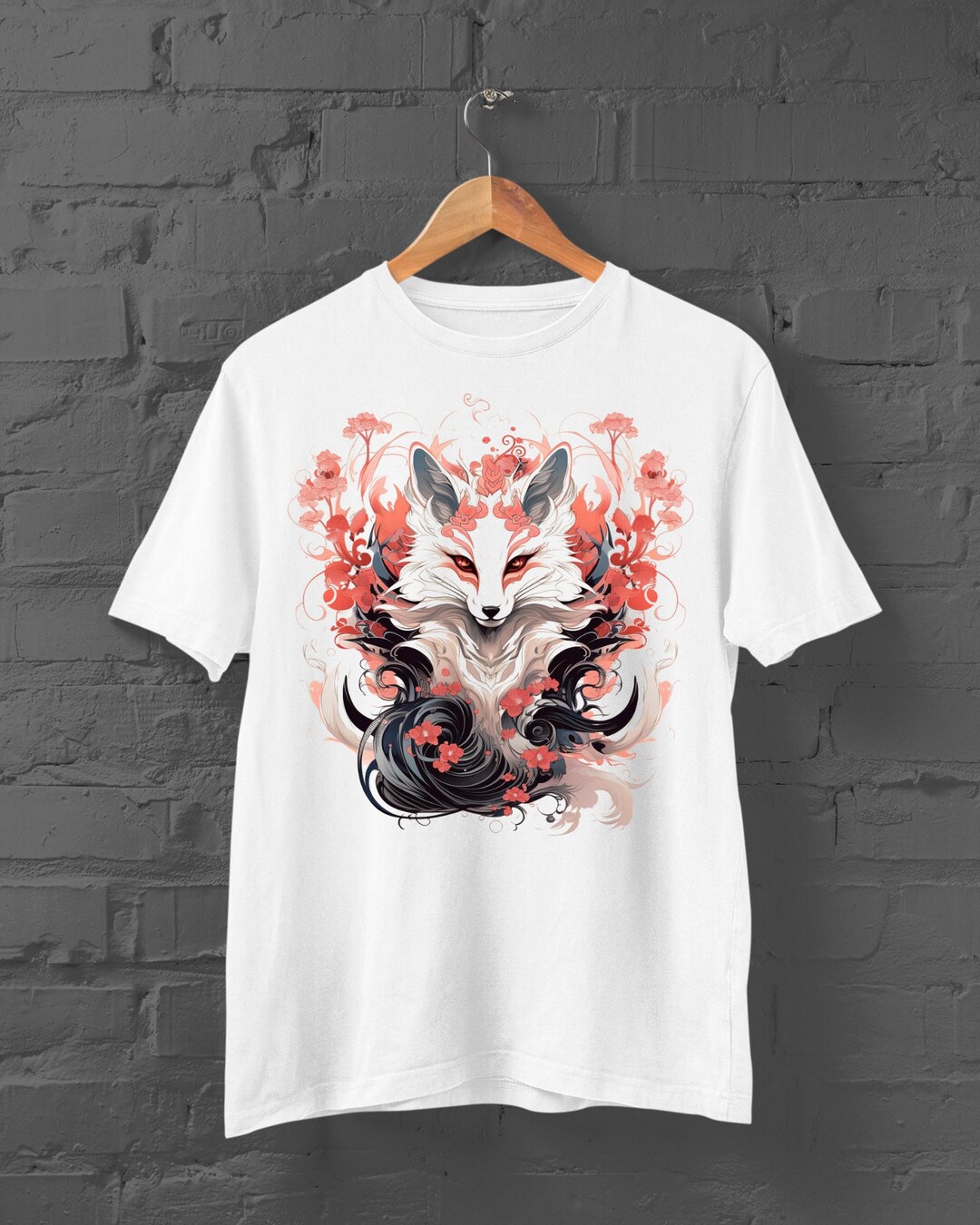White Fox T-shirt Japanese Fox Tshirt Harajuku Japanese Tshirt Anime ...