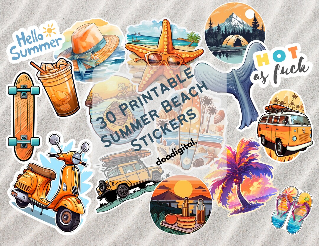 30 Printable Summer Beach Stickers. Digital Good Vibes Stickers ...