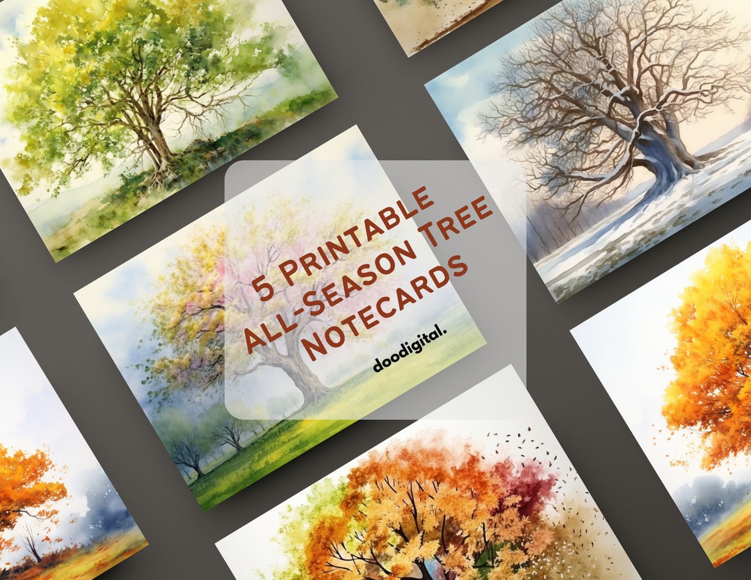5 Printable All-season Tree Notecards. Branches of Time: 5 Digital Tree ...