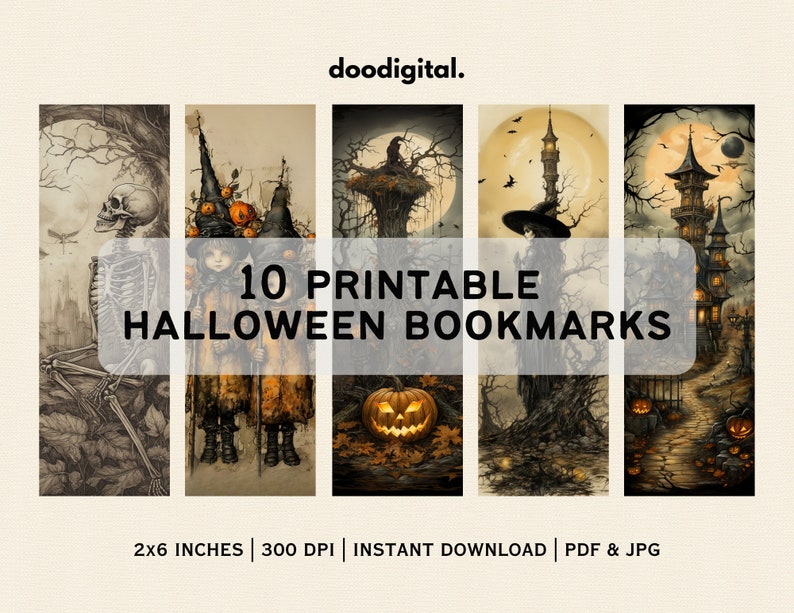 10 Printable Spooky Halloween Bookmarks. Whimsical and Creepy Vintage ...