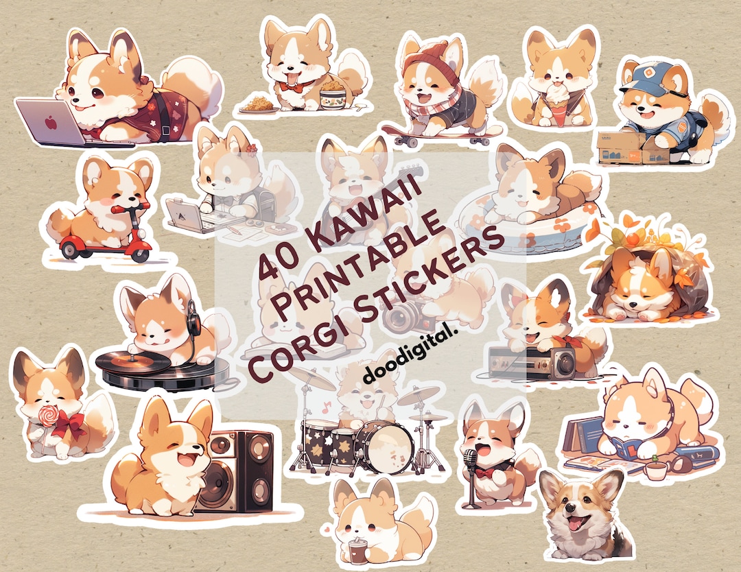 40 Kawaii Printable Corgi Stickers. Crafting With Corgis: Instant ...
