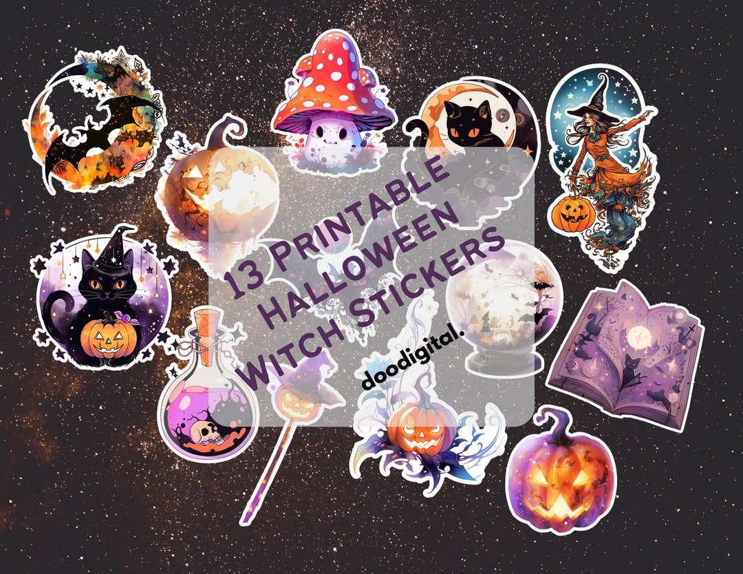 13 Printable Halloween Witch Stickers. Spooky Halloween Prints: Add ...