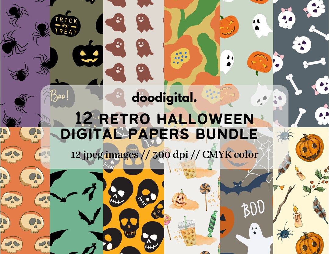 12 Printable Retro Halloween Patterns. Seamlessly Spooky: Groovy ...