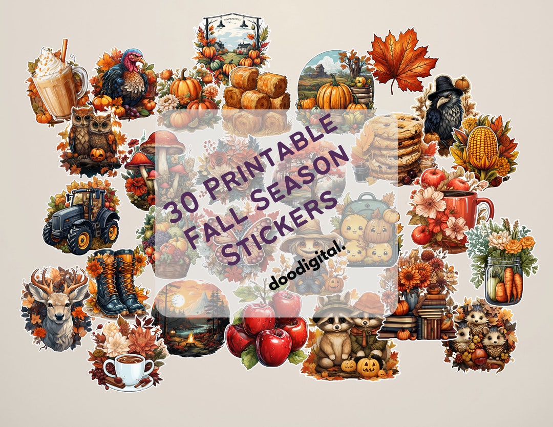 30 Printable Fall Season Stickers. Autumn Crafting Essentials: Add Fall ...