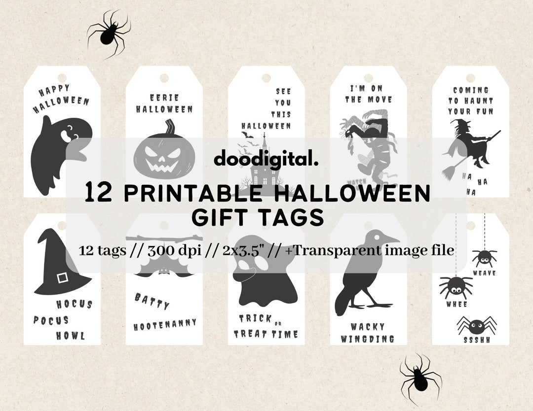 Printable Minimalist Halloween Gift Tags. Simplistic and Stylish Black ...