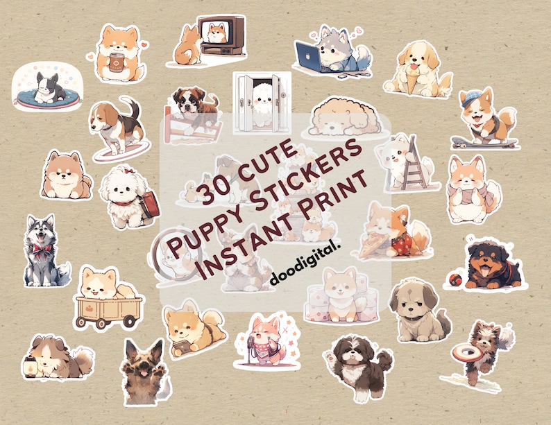 30 Printable Puppy Stickers SVG PNG. Instant Puppy Power: Digital 30 ...