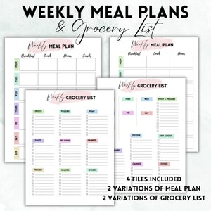 Weekly Meal Planner With Grocery List, Printable Grocery List ...