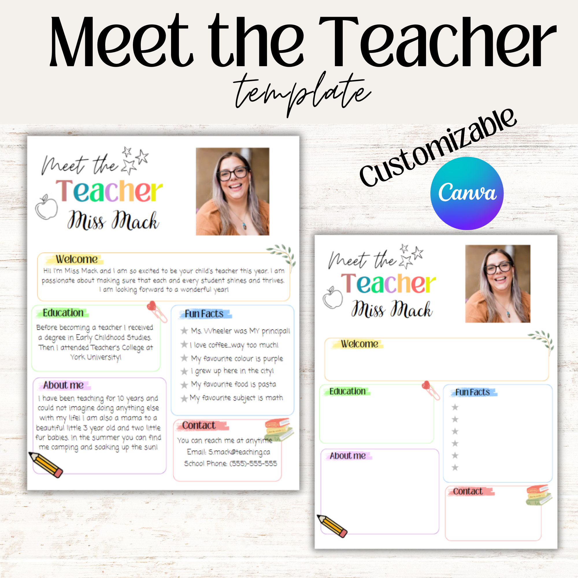 Editable Meet the Teacher Template, Rainbow Design (digital Download ...