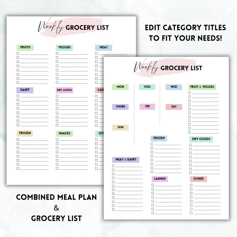 Weekly Meal Planner With Grocery List, Printable Grocery List ...