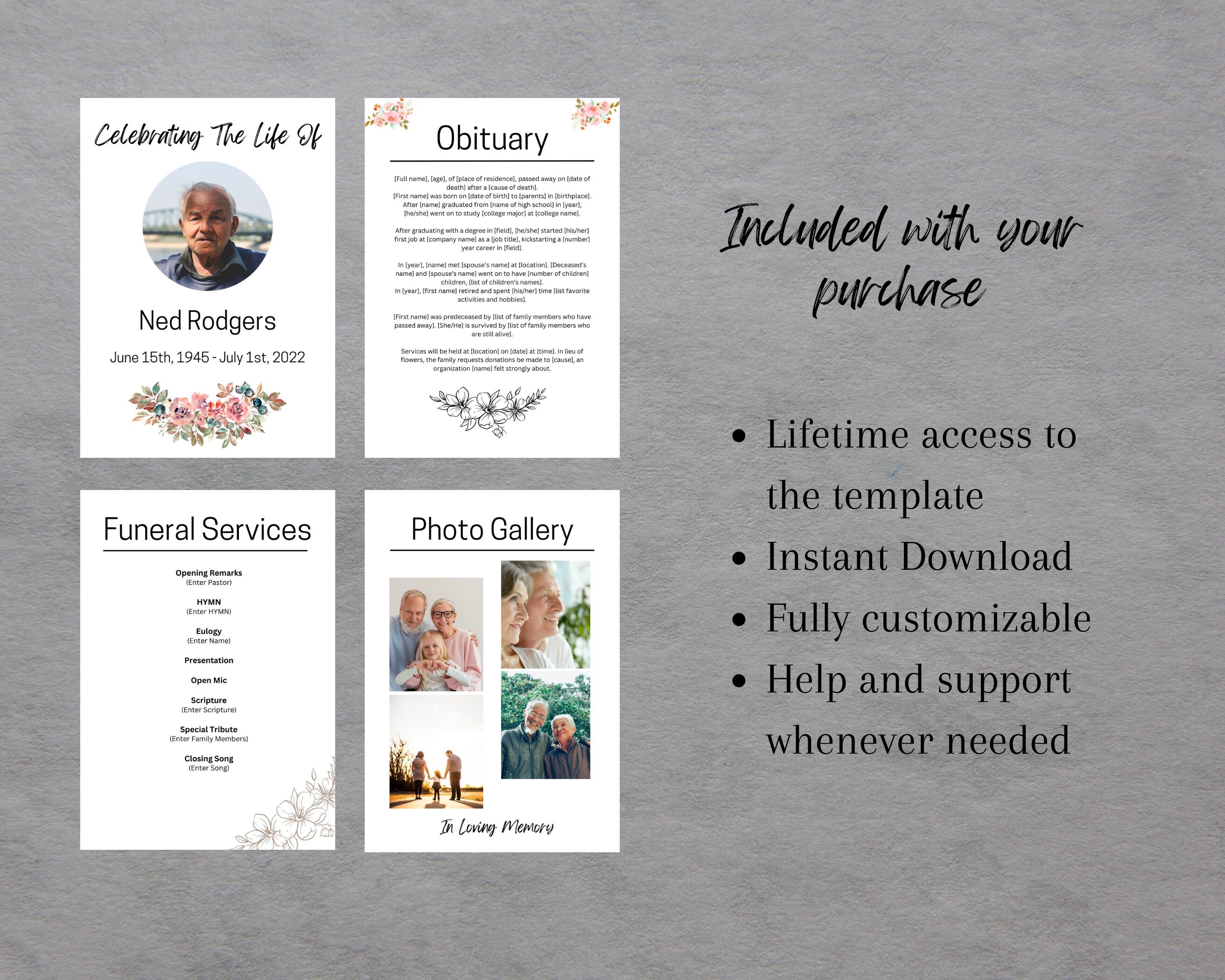 Funeral Program Template, Obituary Template, Minimalist Funeral ...