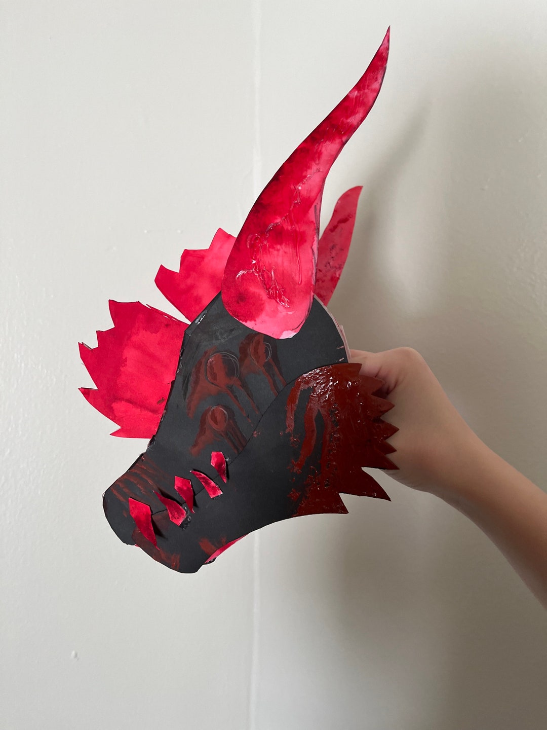 Paper Dragon Puppet Scary Detailed Red Six Jawed Dragon READ - Etsy ...