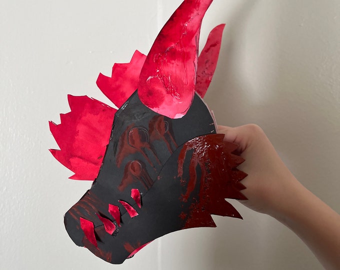 Paper Dragon Puppet; Scary Detailed Red Six Jawed Dragon (READ DETAILS ...