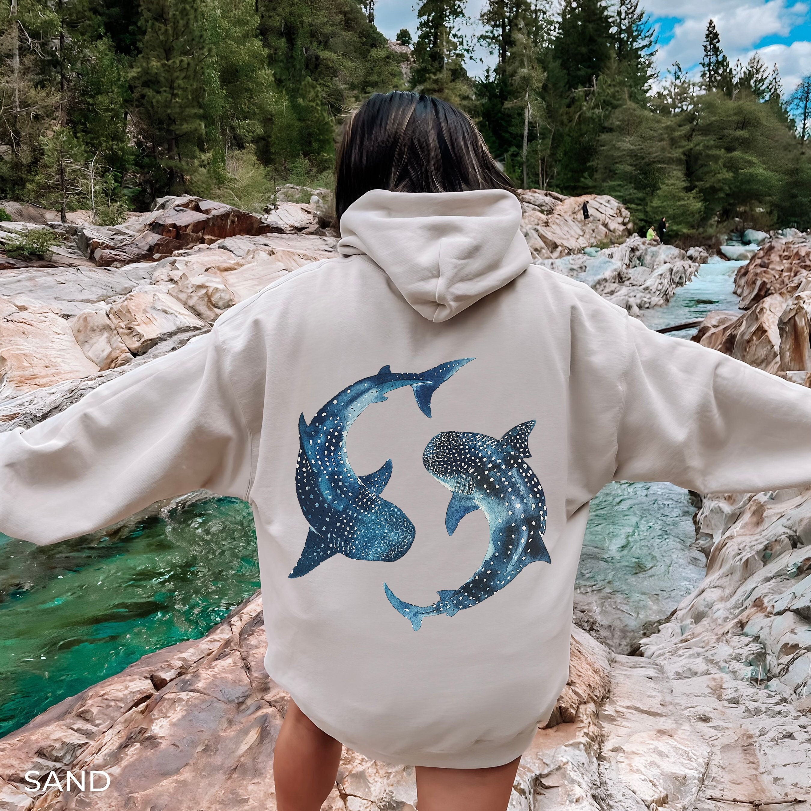 Ocean Inspired Style Whale Shark Hooded Sweatshirt, Mermaid Core Hoodie ...