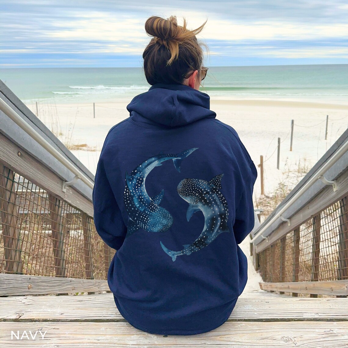 Ocean Inspired Style Whale Shark Hooded Sweatshirt, Mermaid Core Hoodie ...