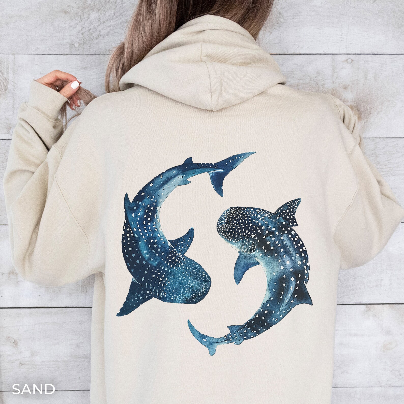 Ocean Inspired Style Whale Shark Hooded Sweatshirt, Mermaid Core Hoodie ...