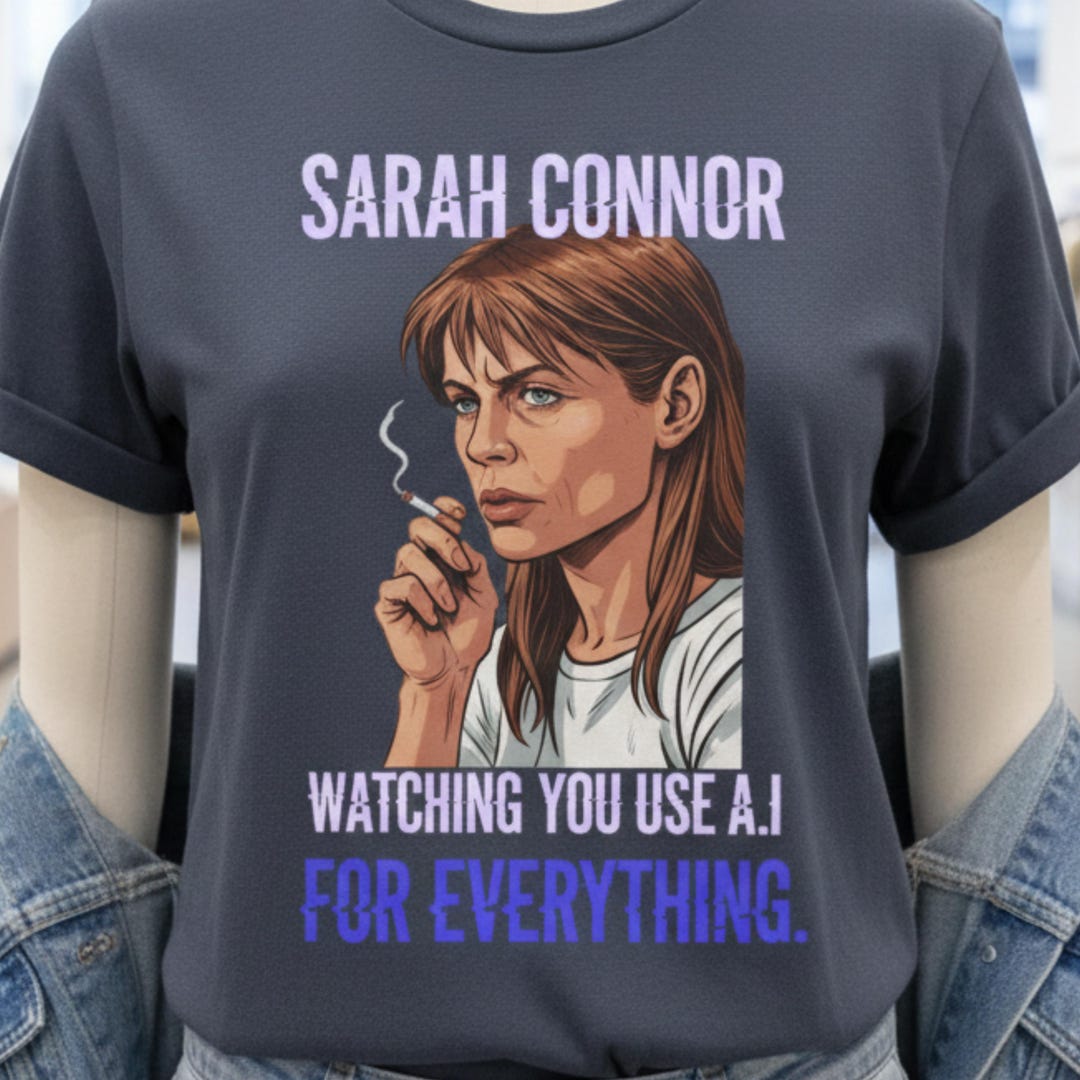 Sarah Connor Illustration T-shirt | Watching You Use AI for Everything ...