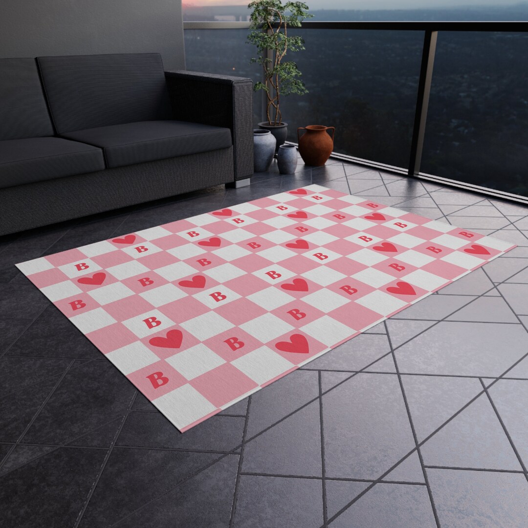 Heart Monogram Outdoor Rug, Door Mat,outdoor Rug for Patio,cute Deck ...