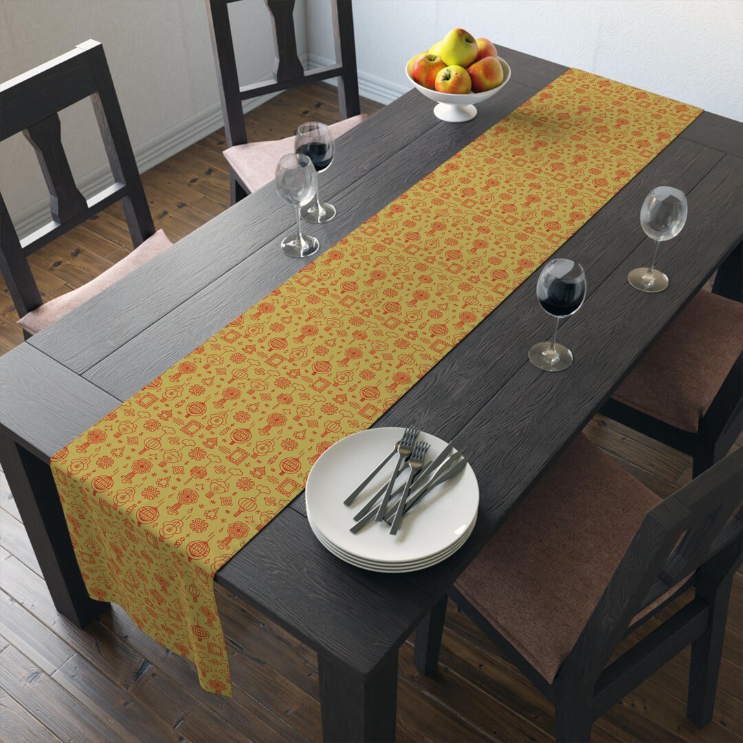 Chinese New Year Red Lantern Table Runner - Festive Dining Decor, Lunar ...