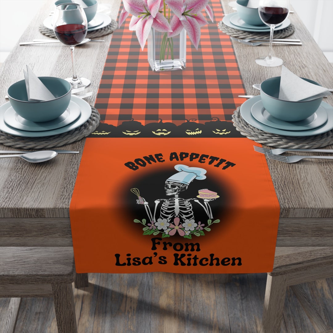 Halloween Table Runner,bone Appetit Funny Skeleton Decor,tablescape for ...
