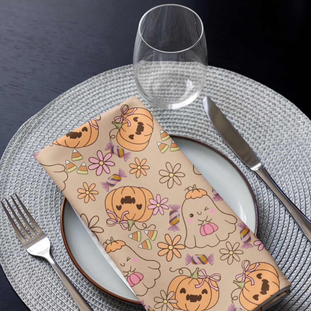 Retro Halloween Cloth Napkins - Ghost & Pumpkin Table Decor - Set of 4 ...