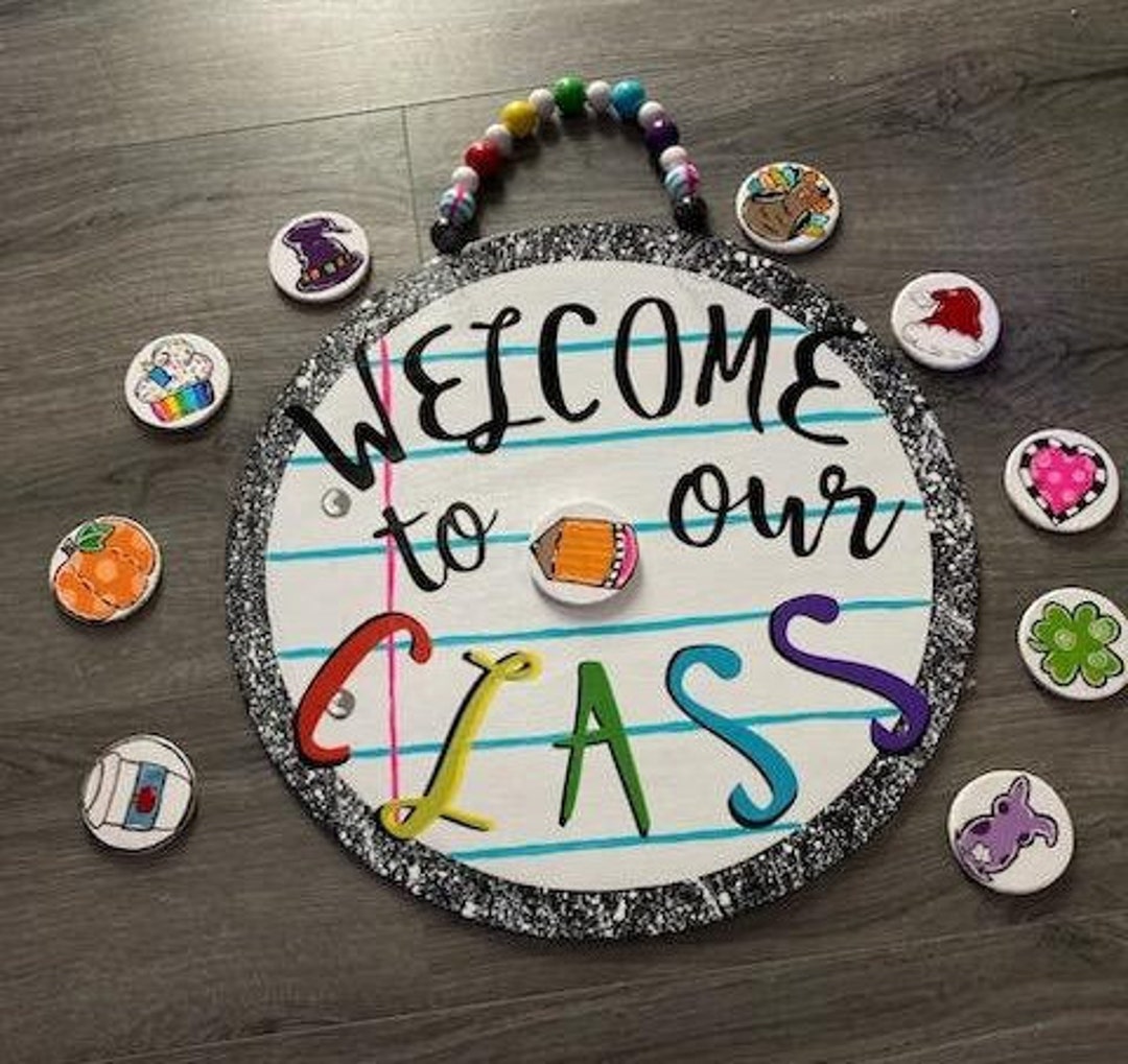Interchangeable Hand Painted Wooden Welcome to Our Class Door Hanger - Etsy