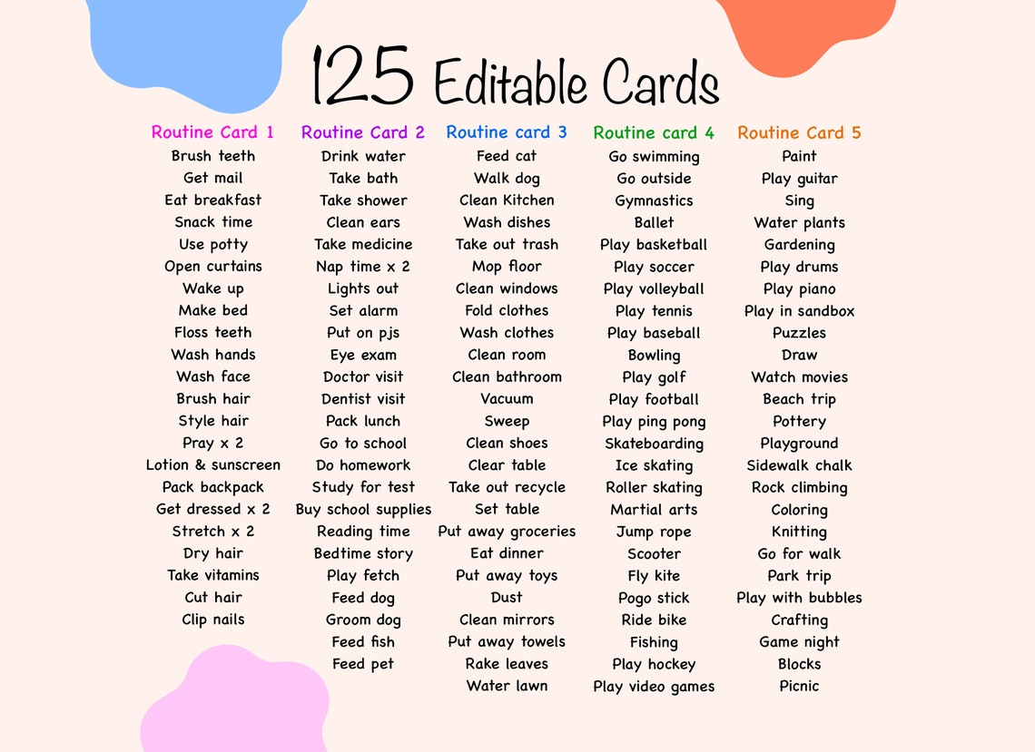 Editable Daily Routine Chart to Do List Printable Daily - Etsy